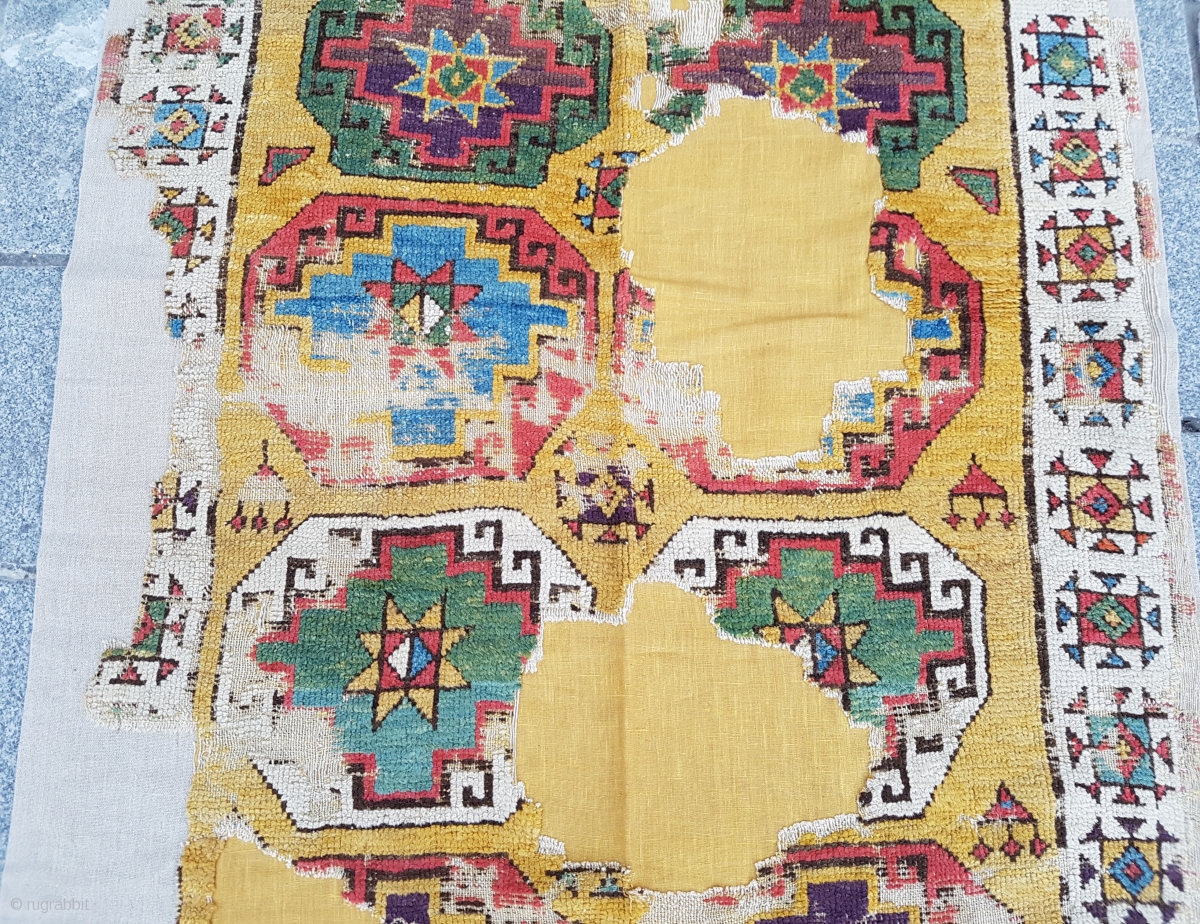 18th Century Konya Rug Fragment size 110x201 cm mounted on linen ...