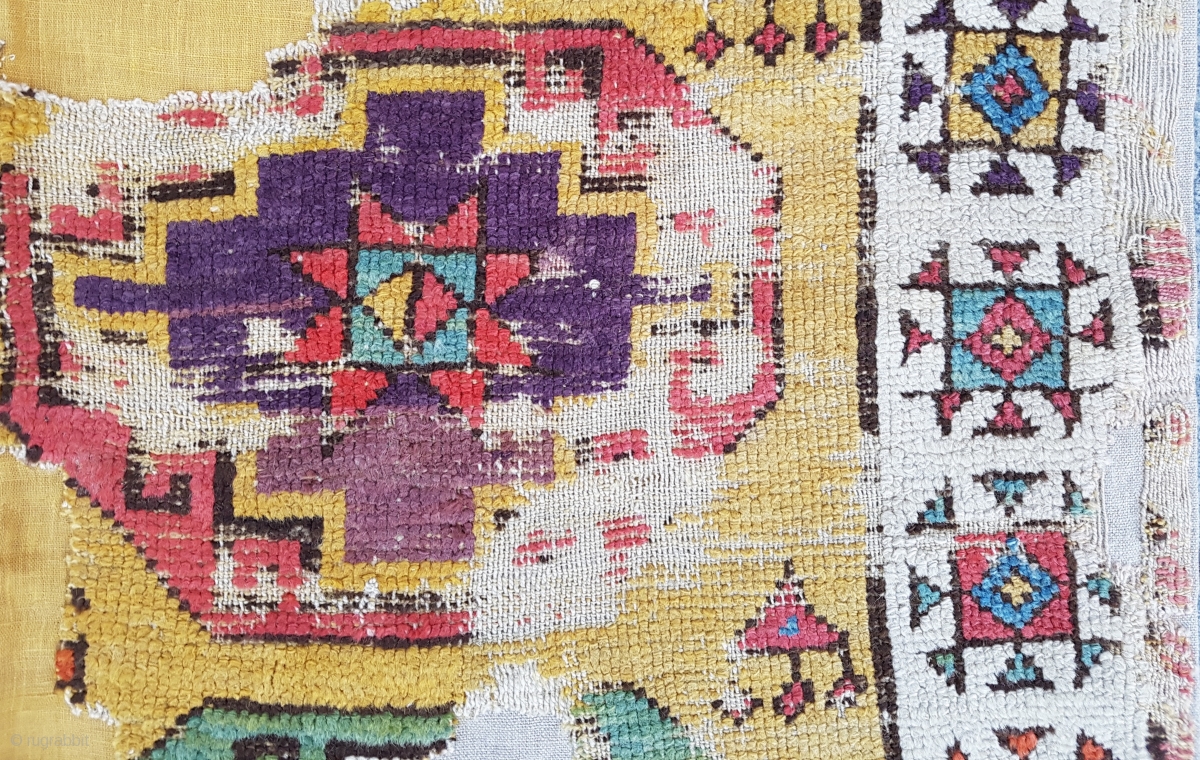 18th Century Konya Rug Fragment size 110x201 cm mounted on linen ...