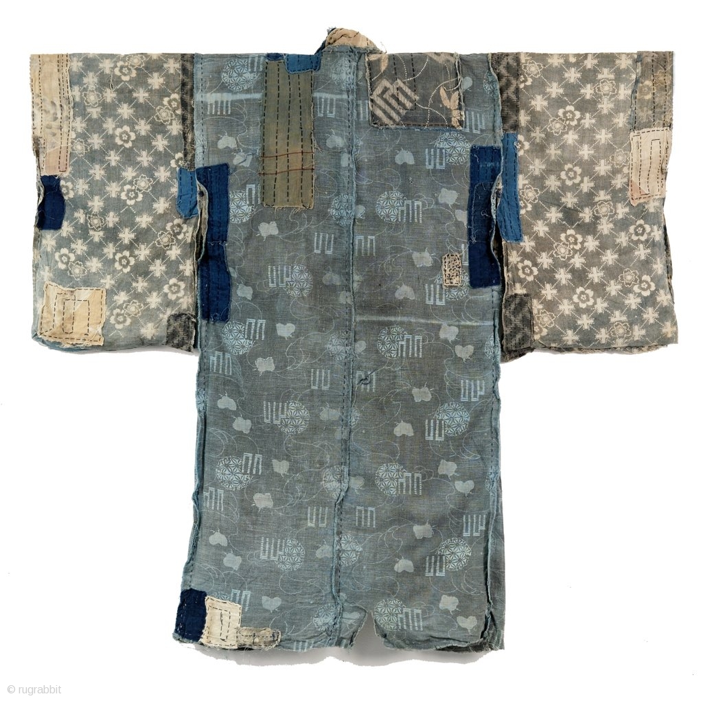 Boro Child's Kimono - Katazome Florals, Genji-mon and Plovers A ...