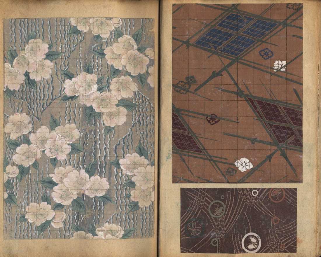 Japanese album with a collection of 432 patterns (zuan cho) painted in ...