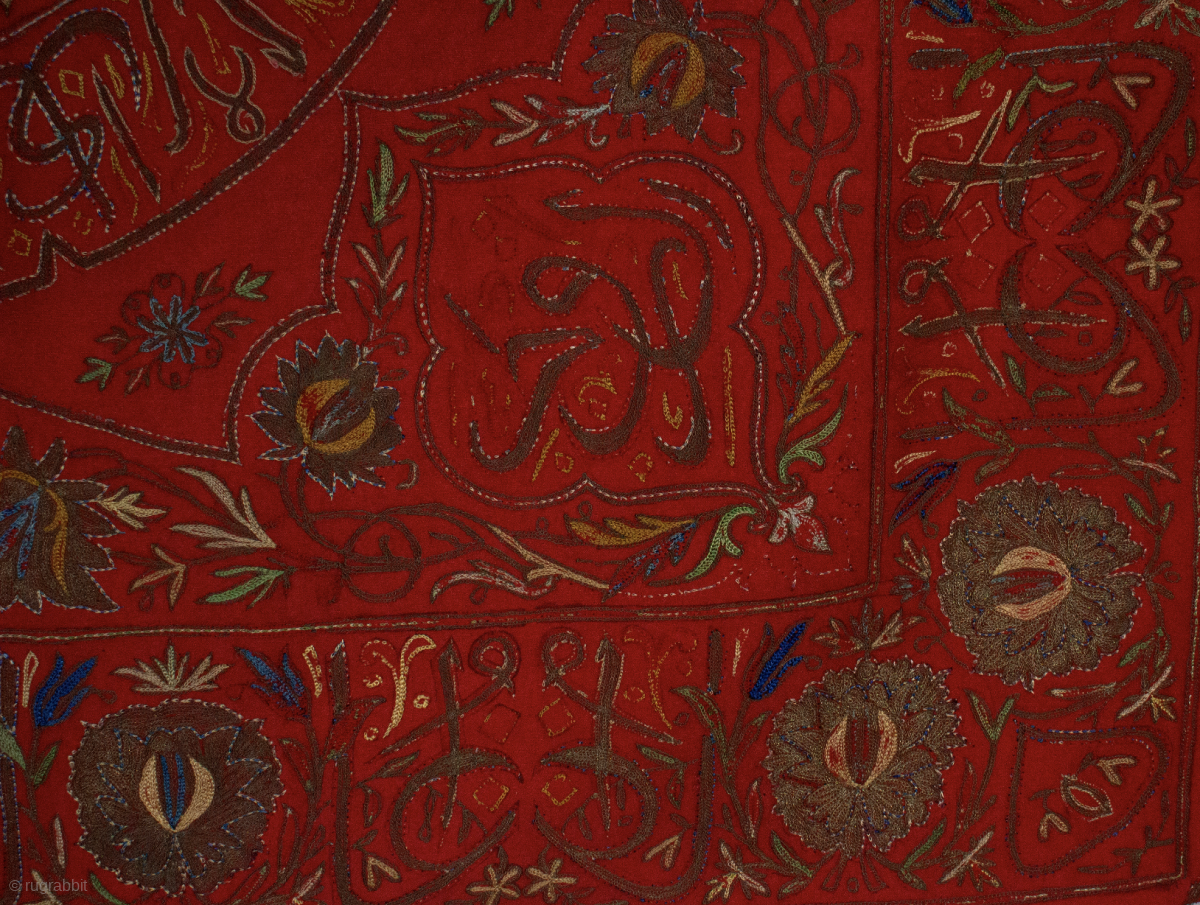 Large Square textile with silk and gold thread embroidery , pseudo ...