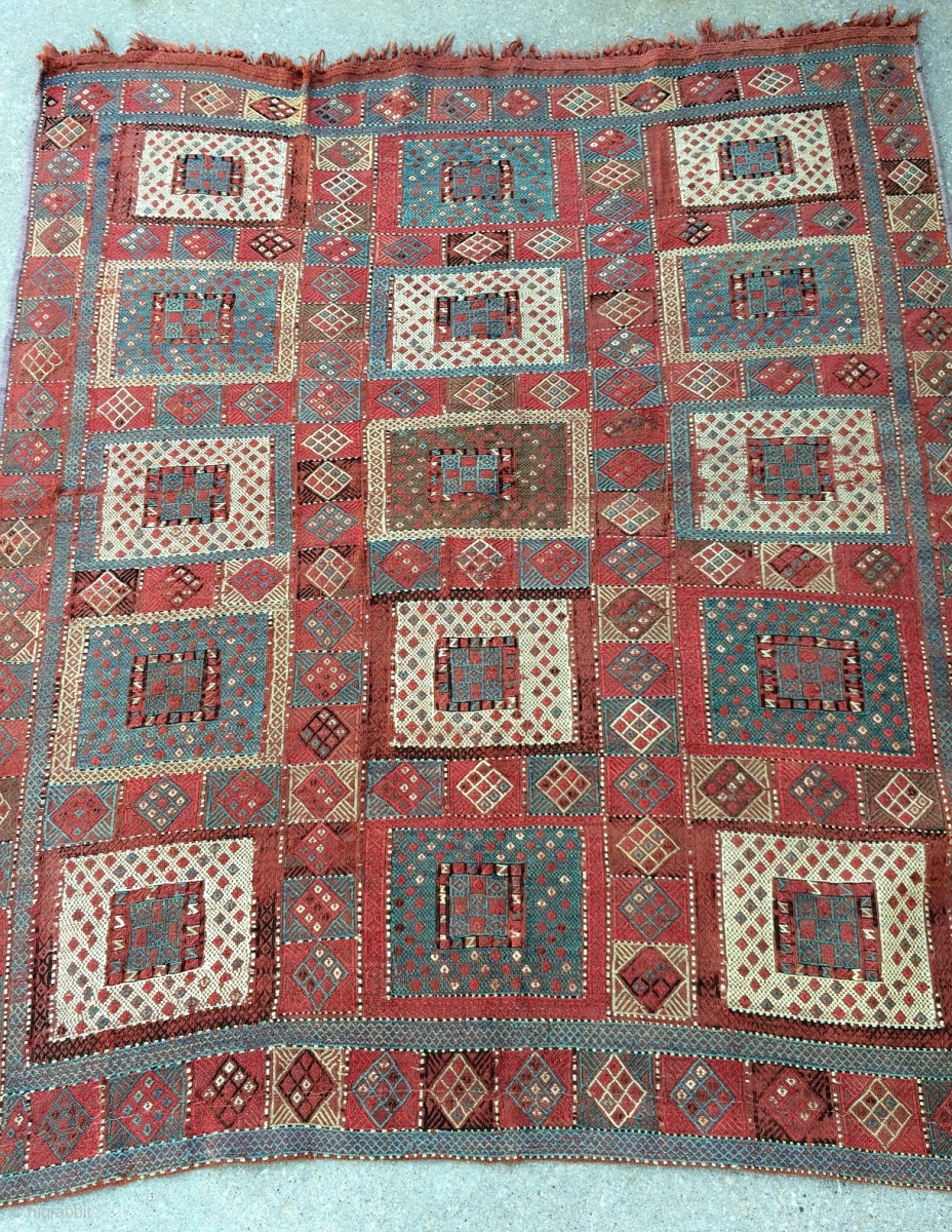 Caucasian Verneh weaving - top macrame fringe folded in the back, see ...