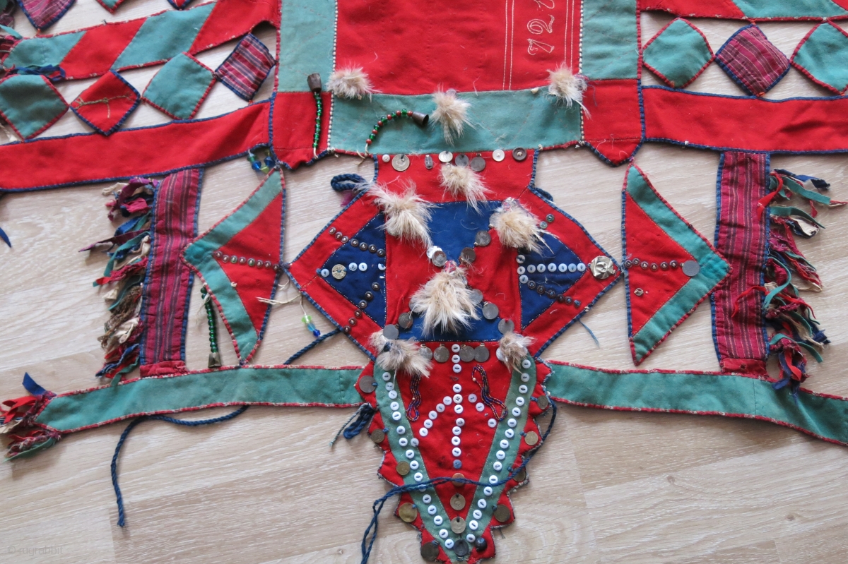 Central Asian Turkmen Ceremonial Camel Trapping Made From Broadcloth Decorated With Glass 