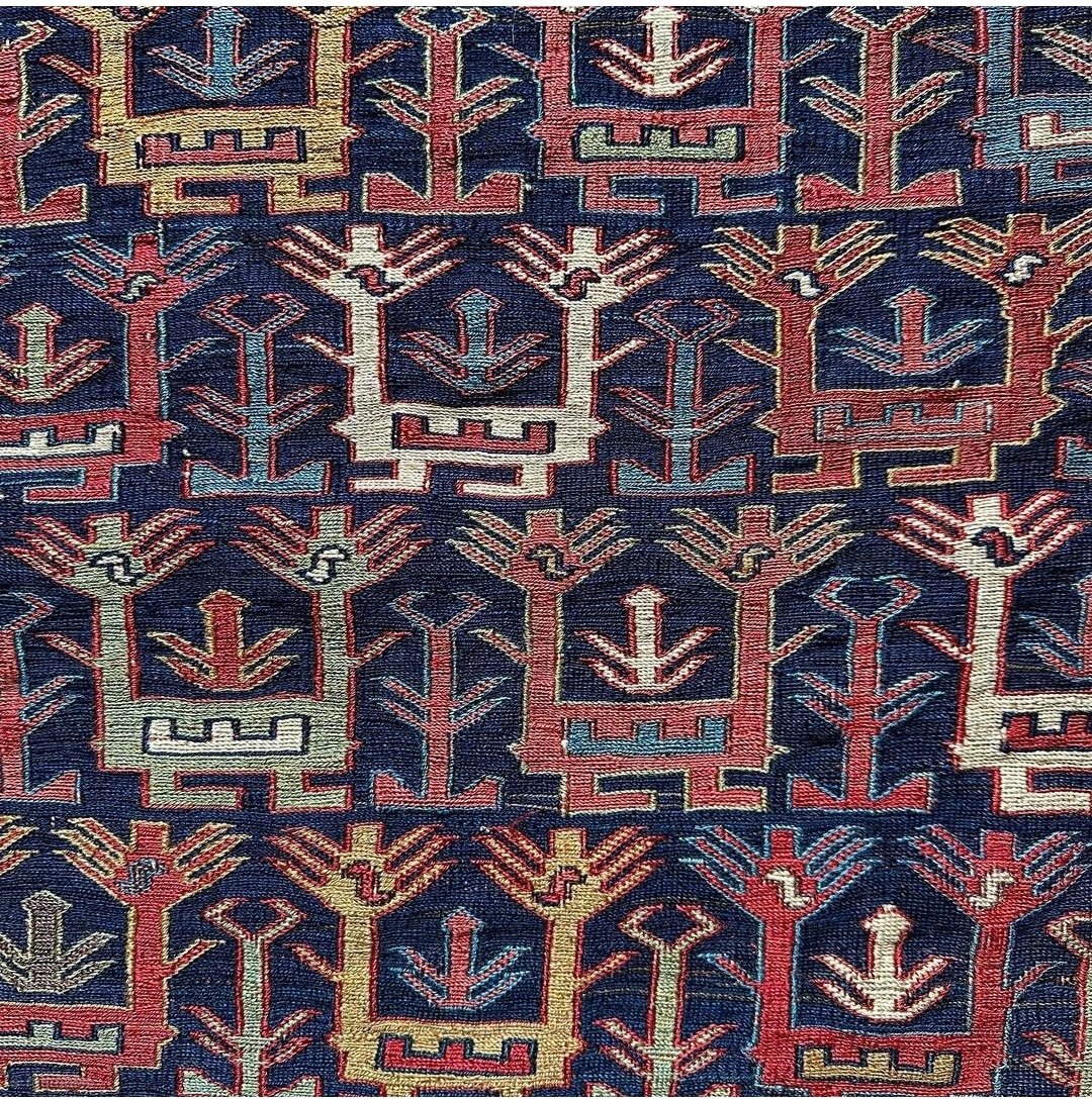 Double headed zoomorphic figures on a fine Shahsevan sumak bag ...
