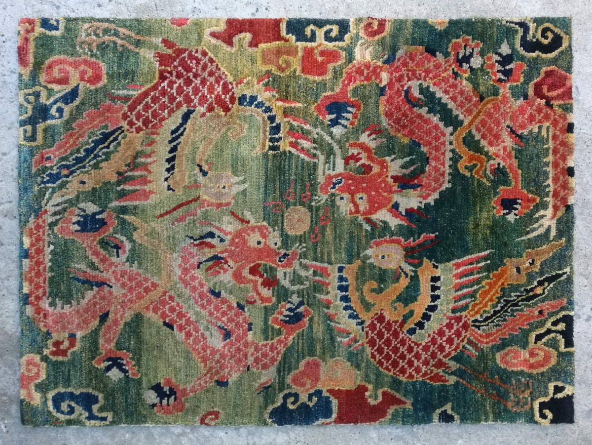 No.CL057 * Tibetan " Dragon & Phoenix" Mat-Rugs. Age: 19th Century ...